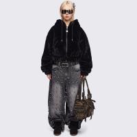 China Women Cat Ear Black Faux Fur Fluffy Jacket for sale