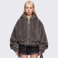 China Women Cat Ear Black Faux Fur Fluffy Jacket for sale