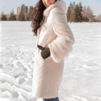 China Cream Blush Sheepskin Faux Fur Fluffy Coat with Faux Fox Fur Trim for sale