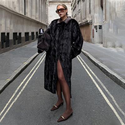China Winter Faux Leather Faux Persian Lamb Fur Coat for sale