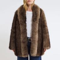 China Brown Women Casual Faux Fur Fluffy Coat for sale