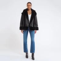 China Black Faux Shearling Fur Biker Jacket for sale