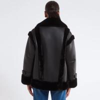 China Black Faux Shearling Fur Biker Jacket for sale