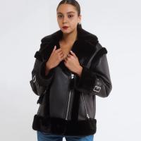 China Black Faux Shearling Fur Biker Jacket for sale