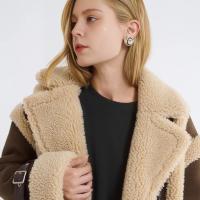China Brown Beige Faux Shearling Fur Faux Suede Biker Jacket for sale