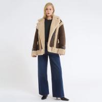 China Brown Beige Faux Shearling Fur Faux Suede Biker Jacket for sale