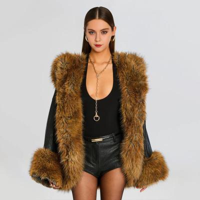 China Luxurious Faux Fur Faux Leather Hooded Jacket for sale