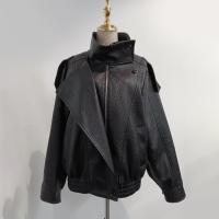 China British style Lychee Grain Faux Leather Biker Jacket for sale