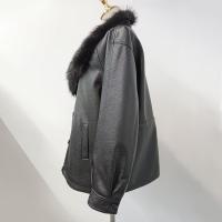 China High Insulation Soft Lychee Grain Embossed Faux Leather Faux Fur Collar Coat for sale