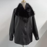 China High Insulation Soft Lychee Grain Embossed Faux Leather Faux Fur Collar Coat for sale
