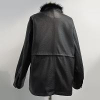 China High Insulation Soft Lychee Grain Embossed Faux Leather Faux Fur Collar Coat for sale