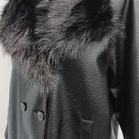 China High Insulation Soft Lychee Grain Embossed Faux Leather Faux Fur Collar Coat for sale