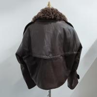 China British Style Soft Faux Leather Teddy Lapel Collar Jacket for sale
