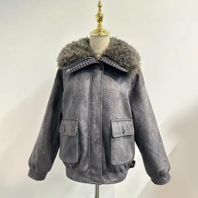 China Fall Winter Faux Horsehair Fur Faux Wool Collar Jacket for sale
