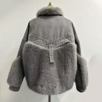 China Chic Women Hongjun Denim Faux Mink Fur Patchwork Jacket for sale