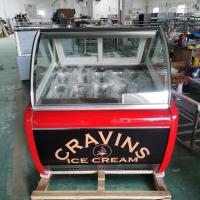 China 10 Pans Ice Cream Gelato Display Cabinet Red Curved Glass Popsicle Freezer for sale