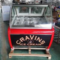 China 10 Pans Ice Cream Gelato Display Cabinet Red Curved Glass Popsicle Freezer for sale