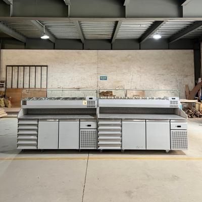 China OEM Stainless Steel Pizza Chiller Fridge Salad Refrigerated Pizza Prep Table with Top Display for sale