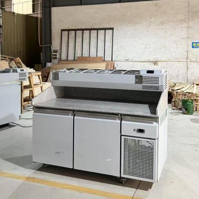 China Double-Temperature Air Cooler Salad Pizza Prep Table Refrigerator With Marble Worktop for sale