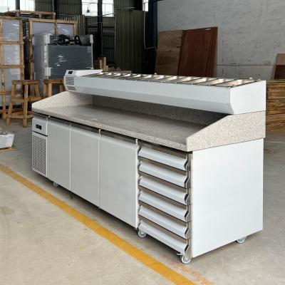 China Pizza Salad Sandwich Prep Counter Fridge Commercial Marble Top for sale
