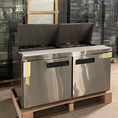 China Stainless Steel Sandwich Salad Prep Table Refrigerator Commercial 2 Door for sale