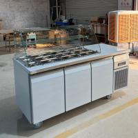 China Stainless Steel Countertop Salad Fridge Commercial With Glass Canopy for sale
