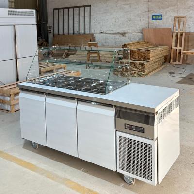 China Stainless Steel Countertop Salad Fridge Commercial With Glass Canopy for sale