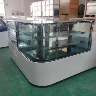 China LED Lighting Corner Bakery Display Fridge Marble Base Display Anti Fog for Bakery Shop for sale