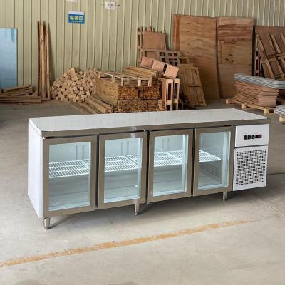 China 4 Glass Doors Undercounter Chiller Freezer Stainless Steel Workbench Refrigerator for sale