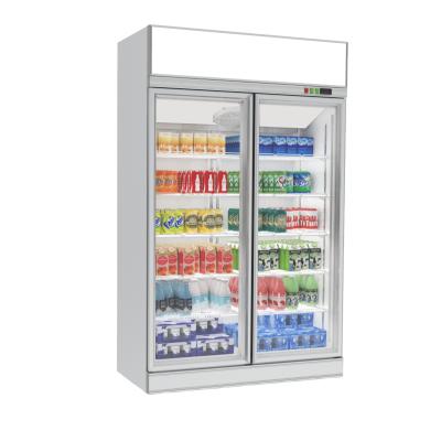 China Commercial Upright 2 Glass Door Refrigerator Display Fridge Beverage Cooler Cold Drink Showcase for Supermarket for sale