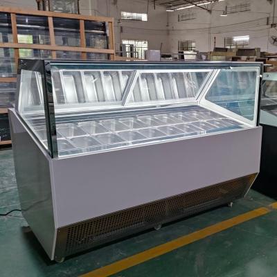 China 18 Pans Gelato Display Fridge Right-angle Tempered Glass Ice Cream Countertop Freezer for sale
