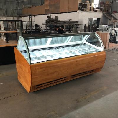 China LED Light Glass Gelato Dipping Cabinet Air Cooling Italian Style Ice Cream Showcase for sale