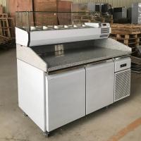 China Marble Top Stainless Steel Pizza Prep Table Refrigerator Salad Workbench Chiller Worktable With Glass Cover for sale