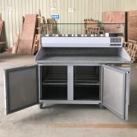 China Marble Top Stainless Steel Pizza Prep Table Refrigerator Salad Workbench Chiller Worktable With Glass Cover for sale
