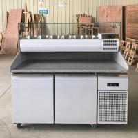 China Marble Top Stainless Steel Pizza Prep Table Refrigerator Salad Workbench Chiller Worktable With Glass Cover for sale