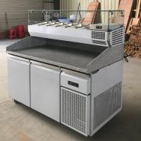 China Marble Top Stainless Steel Pizza Prep Table Refrigerator Salad Workbench Chiller Worktable With Glass Cover for sale