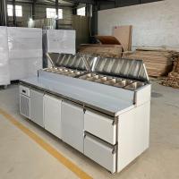 China Commercial Pizza Prep Bench Fridge 3 Doors 2 Drawers Air Cooling for sale