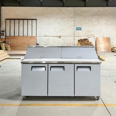 China Commercial Salad Sandwich Prep Station Stainless Steel Refrigerated Pizza Prep Table for sale