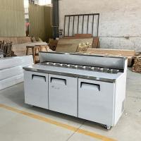 China Commercial Salad Sandwich Prep Station Stainless Steel Refrigerated Pizza Prep Table for sale