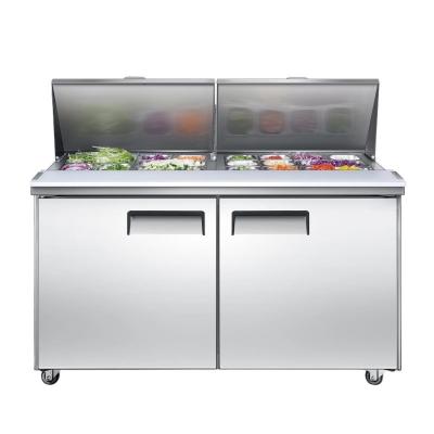 China Sandwich Prep Table Fridge Commercial Fan Cooling Glass Workbench Refrigerator for sale