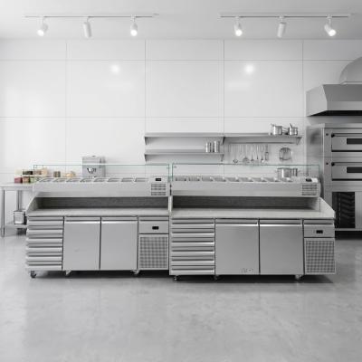 China Commercial Marble Countertop Pizza Prep Refrigerated Table Stainless Steel Sandwich Salad Prep Fridge for Pizzeria Deli Fast Food Shop for sale
