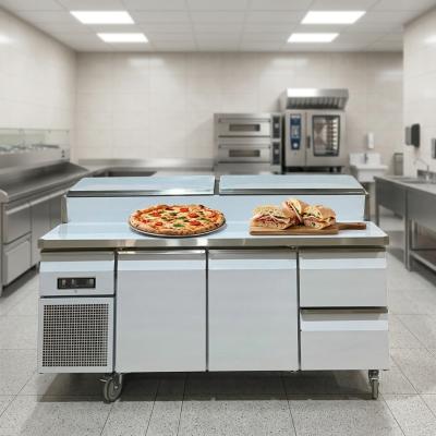 China Professional Stainless Steel and Marble Top Pizza Prep Table/pizza Display Refrigerator/refrigerated Pizza Counter for sale