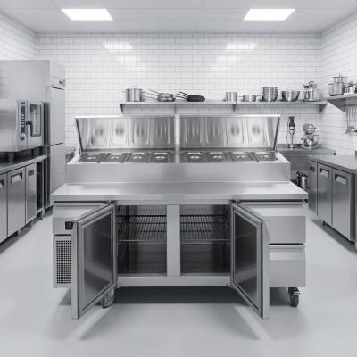 China Refrigeration Equipment Restaurant Fridge Refrigerator Marble Pizza Sandwich Prep Table Salad Cooler Table Pizza Prep Table for sale