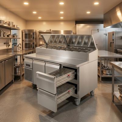 China Stainless Steel Salad Preparation Pizza Counter Refrigerator/marble Pizza Prep Table for Sale for sale