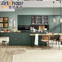 China Green and Red Kitchen Cabinet Islands with Seating Modern Wooden Kitchen Furniture Design for sale