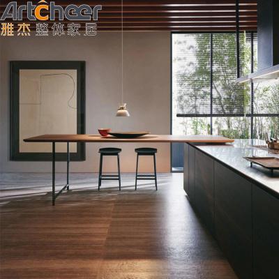 China Base Customized Kitchen Cabinet Handles with Black Bench Top and Drawer Slide for sale