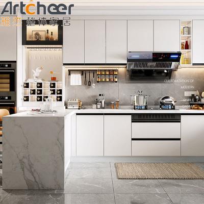 China White Color U Shape Kitchen Cabinet WPC Material Customized Size for Modern Home Made for sale