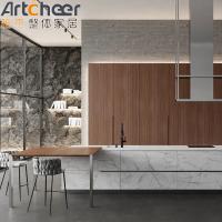 China Plywood Acrylic Kitchen Cabinet Door With Aluminium Frame And Sintered Stone Table Top for sale