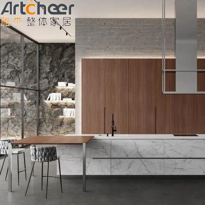 China Plywood Acrylic Kitchen Cabinet Door With Aluminium Frame And Sintered Stone Table Top for sale