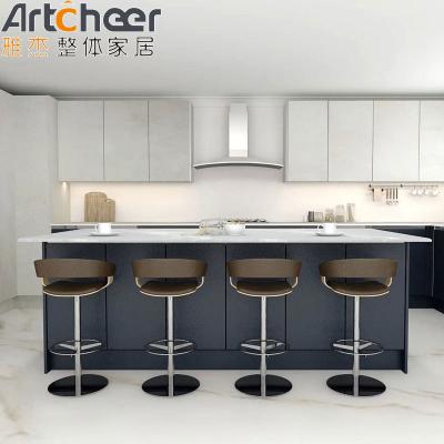 China Grey and Blue Color Customized Kitchen Cabinet in L Shape Design for Modern Kitchen from Foshan for sale